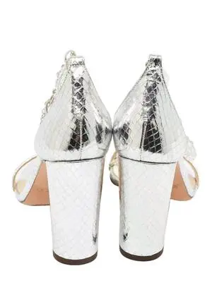 JIMMY CHOO Jimmy Choo Neena Snakeskin-Embossed Sandals With Chain Detail Silver
