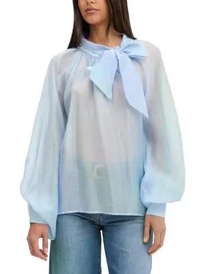 VICOLO Bow Detail Long Sleeve Blouse - Blue