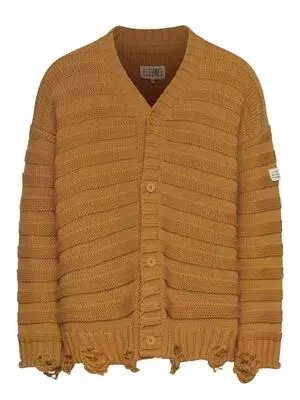 MAISON MARGIELA Wool Cardigan With Numeric Jacquard - Neutrals