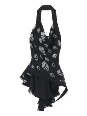 Alexander McQueen Skull Print Halterneck Blouse - Black