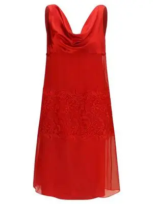 FERRAGAMO Lace Embroidered Silk Mini Dress - Red