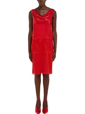FERRAGAMO Lace Embroidered Silk Mini Dress - Red