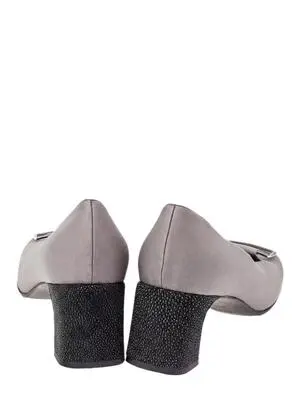 Gucci Square-toe Metal Buckle Pumps - Grey
