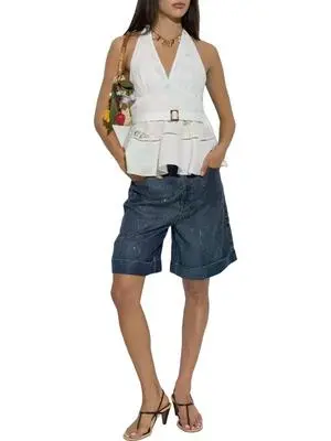 SELF-PORTRAIT Sequin Embellished Knee-length Shorts - Blue