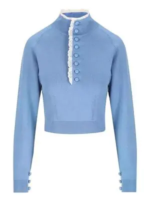 Chloé Lace-trim Button-detail Sweater - Blue