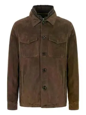 MOORER Torquato-tz Suede Panelled Jacket - Brown