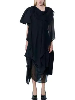 Yohji Yamamoto Asymmetric Layered-drape Midi Dress - Black