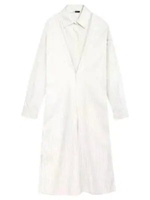 Vera Wang Striped Pleated Midi Shirt Dress - Neutrals