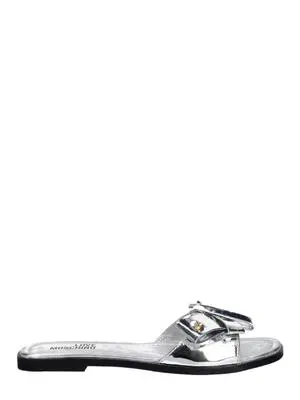 Moschino Metallic Bow Detail Slides - Silver