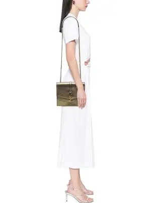 Saint Laurent Metallic Leather Monogram Sulpice Crossbody Bag - Brown
