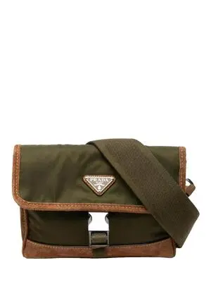 Prada Re-nylon And Suede Trimmed Crossbody Bag - Green
