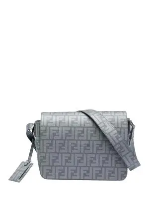 Fendi Fendi Zucca Spalmati Flap Crossbody Bag Grey
