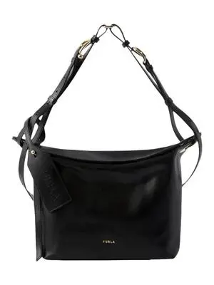 Furla Logo Plaque Leather Shoulder Bag - Black