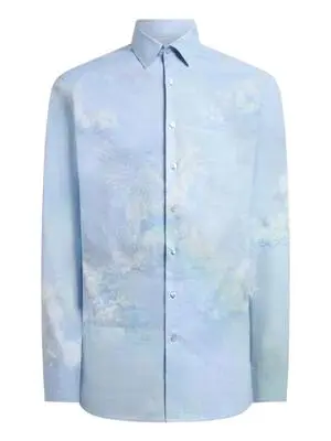Etro Cotton Shirt With Placed Pegaso Motif - Blue