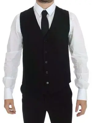 Dolce & Gabbana Jacquard Rear V-neck Waistcoat - Black