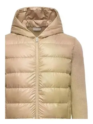 Moncler Quilted Panel Puffer Jacket With Drawstring Hood - Neutrals