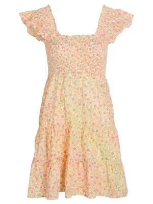 Rixo Sidney Floral Print Smocked Mini Dress - Neutrals