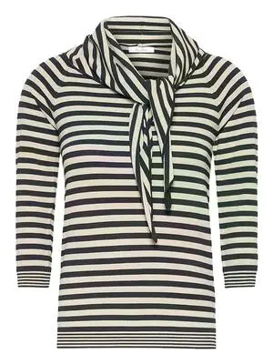 Max Mara Striped Tie-neck Quarter-sleeve Top - Black