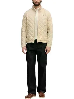 Gant Quilted Zip-up Jacket With High Neck And Embroidered Logo - Neutrals
