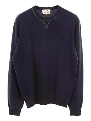 Hermès Navy Cashmere Sweater With Leather Stitching - Blue