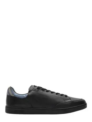 Burberry Set Leather Low Top Sneakers With Check Cuff - Black