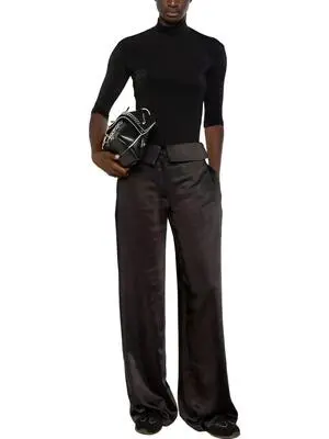 A.M.G. High-neck Elbow-sleeve Top - Black