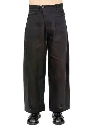 JAN JAN VAN ESSCHE Sheer Finish Twill Oversized Trousers - Black