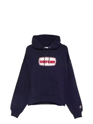 ICECREAM Logo Print Drawstring Hoodie - Blue