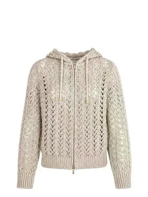 Eleventy Pointelle Knit Full-zip Hoodie - Neutrals
