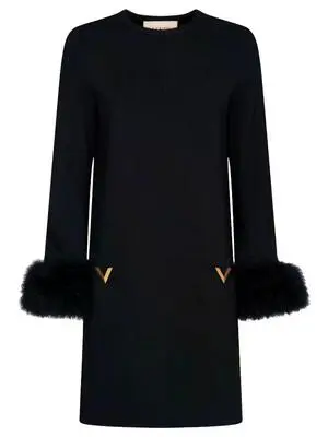 Valentino Garavani Vlogo Feather-trim Mini Dress - Black