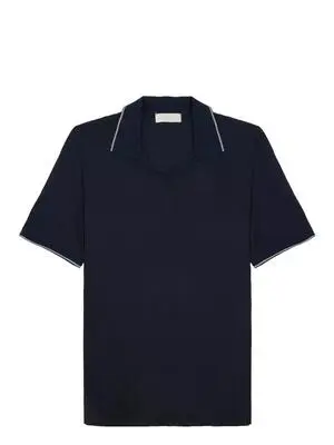 LUIGI GENTILE Contrast-trim Cotton T-shirt - Blue