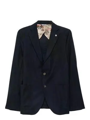 MANUEL RITZ Notched-lapel Single-breasted Cotton Blazer - Blue