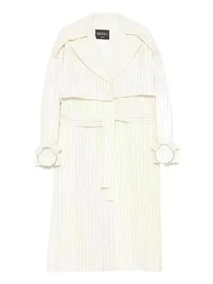 DONDUP Pinstripe Pattern Belted Trench Coat - Neutrals