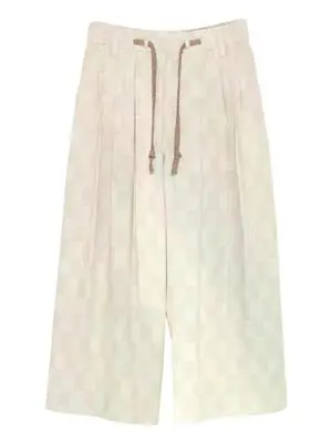 ZIGGY CHEN Ziggy Chen Checkered Drawstring Trousers Neutrals