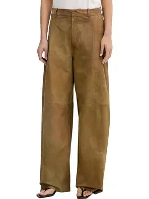 GESTUZ Estelle Croc-effect Palazzo Trousers - Brown