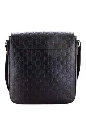 Gucci Leather Messenger Bag With Buckle Flap - Black