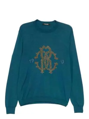 Roberto Cavalli Logo-embroidered Crew Neck Sweater - Blue