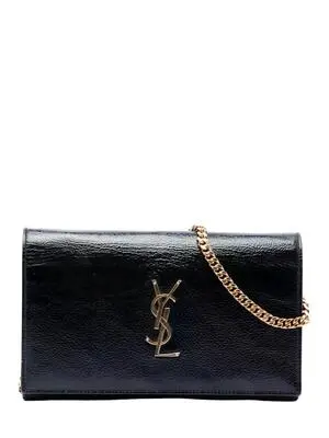 Saint Laurent Textured Patent Monogram Wallet On Chain Bag - Black
