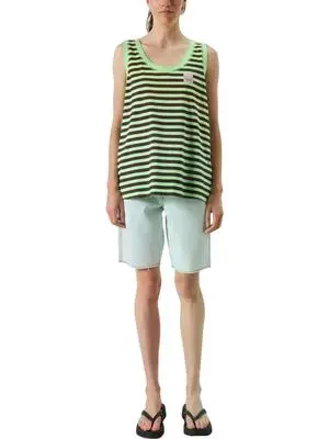 American Vintage Striped Cotton Tank Top - Green