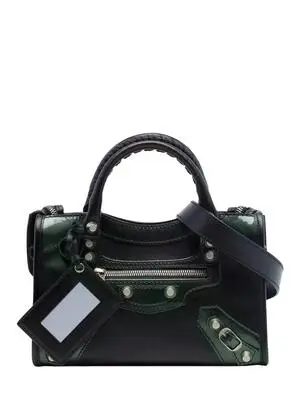 Balenciaga Mini Lambskin And Patent Leather Motocross Giant 21 City Satchel - Black
