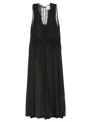 FORTE_FORTE Lace-trimmed Plissé Midi Dress - Black