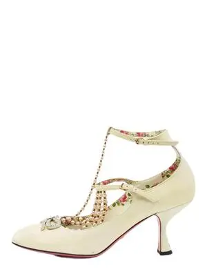 Gucci Beige Patent Leather Embellished Heeled Pumps - Neutrals