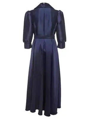 Badgley Mischka Belted Puff-sleeve Maxi Gown - Blue