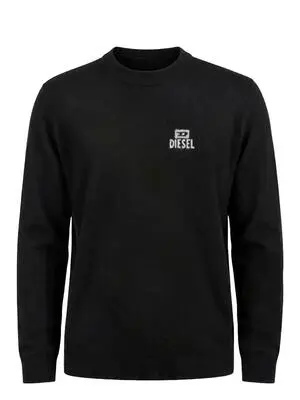 DIESEL® Logo-embroidered Crew Neck Sweater - Black