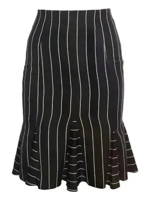 Emporio Armani Striped Wool Midi Skirt - Black