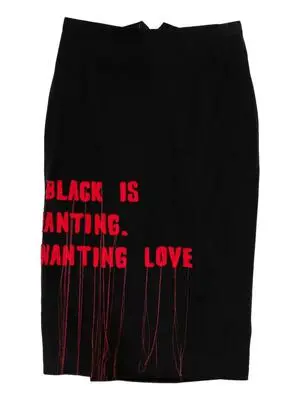Yohji Yamamoto Embroidered Slogan Pegtop Skirt - Black