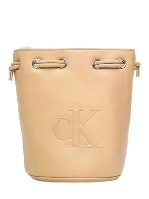 Calvin Klein Logo Embossed Drawstring Bucket Bag - Neutrals