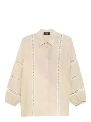 CLIPS Crochet-trim Long-sleeve Linen Shirt - Neutrals