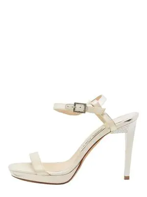 JIMMY CHOO Minny Satin Embellished Ankle Strap Sandals - Neutrals