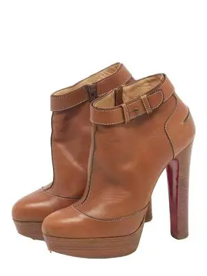CHRISTIAN LOUBOUTIN Leather Platform Ankle Boots - Brown